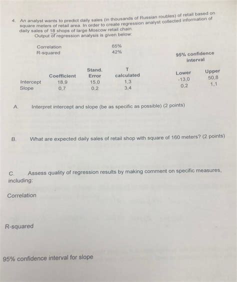 Solved 4 An Analyst Wants To Predict Daily Sales In
