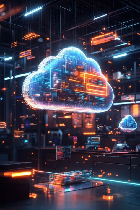 Cloud File Integration Holographic Cloud File Interface Showcasing Vibrant Data Streams