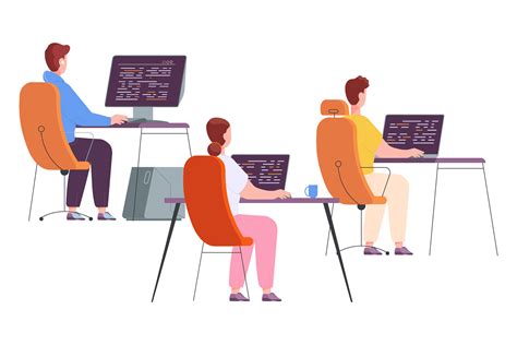 Programmers Working At Computers Desks Graphic By Smartstartstocker · Creative Fabrica