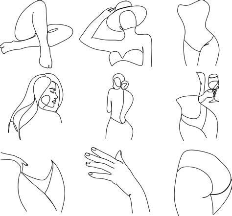 Collection Girl Body Silhouettes In Modern Single Line Style Premium