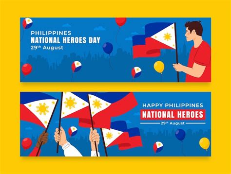 필리핀 국가 영웅의 날 축하를 위한 수평 배너 템플릿 프리미엄 벡터