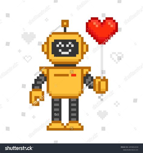 Cute Pixel Robot Holding Heart Balloon Stock Vector Royalty Free 2255812219 Shutterstock