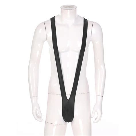 Mens Sexy Bodysuit Glossy Mankini Swimsuit Swimwear Bulge Pouch Thong V