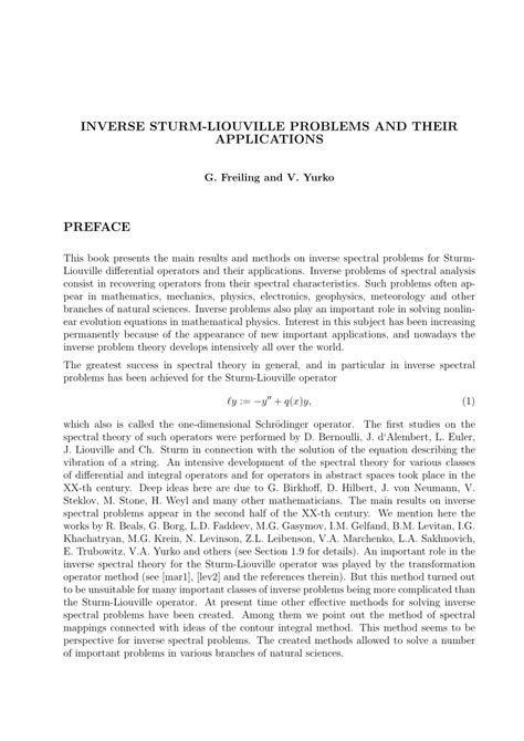 Pdf Inverse Sturmliouville Problems And Their Applications