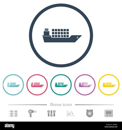 freighter flat color icons in round outlines 6 bonus icons included
