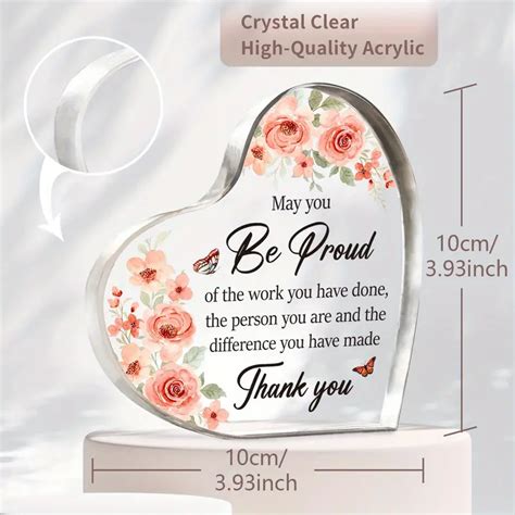1개 아크릴 하트 기념품 여성 사무실 동료 친구 교사를 위한 고무적인 감사 선물 크리스마스 할로윈 추석 새해 졸업 송별 행사에 적합 14세 이상
