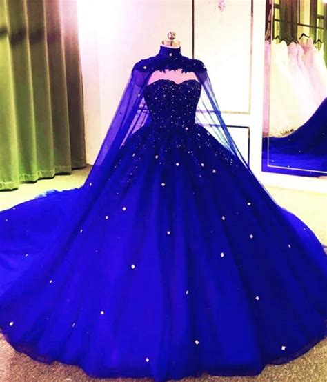 Mermaid Royal Blue Tulle Prom Dresses With Cape On Storenvy