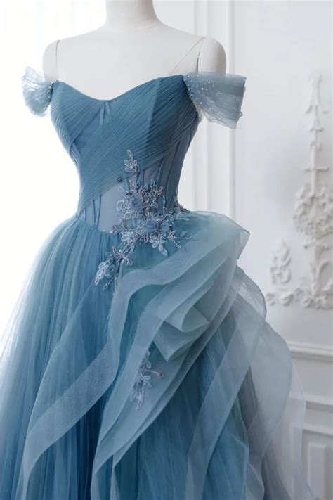 Mode Himmelblau 3d Spitze Pailletten Fallende Rüsche Ballkleider 2024 A Linie Bandeau Ärmellos