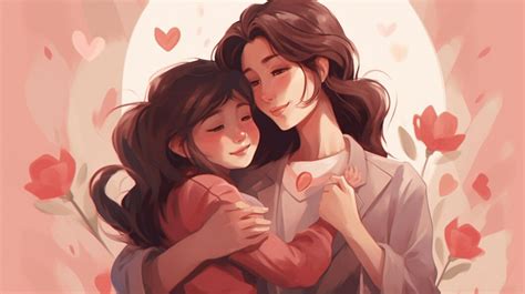 Desenho De Mãe E Filha Se Abraçando Foto Premium