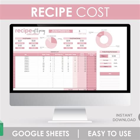 Recipe Cost Calculator Sheets Etsy