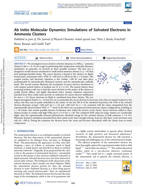 Pdf Ab Initio Molecular Dynamics Simulations Of Solvated Electrons In