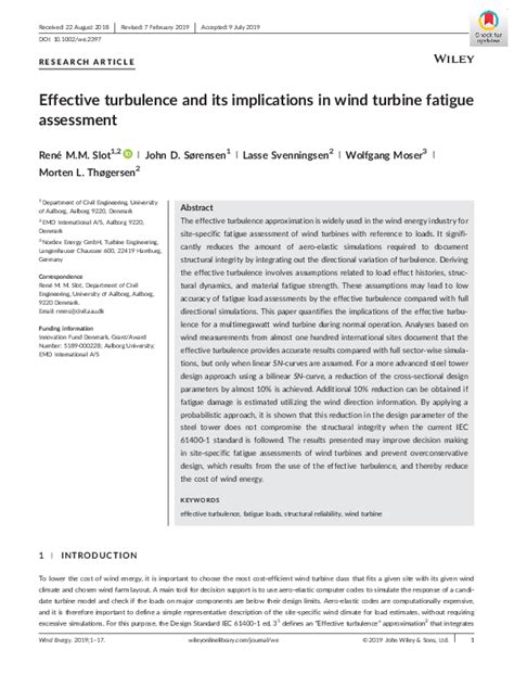 Pdf Effective Turbulence And Its Implications In Wind Turbine Fatigue Assessment