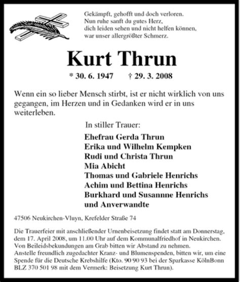 Traueranzeigen Von Kurt Thrun Trauer In Nrwde