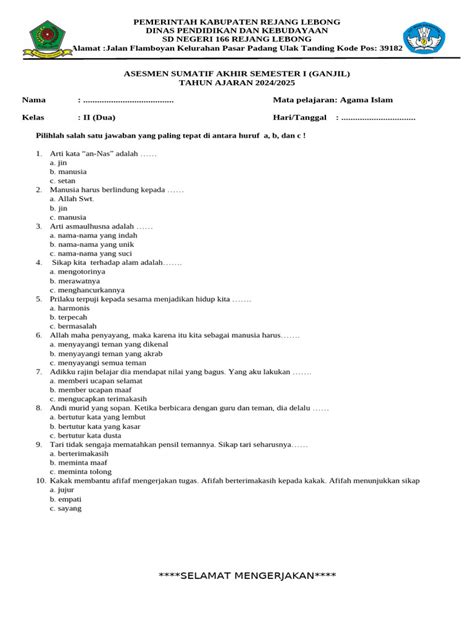 Soal Agama Kelas 2 Semester 1 Pdf