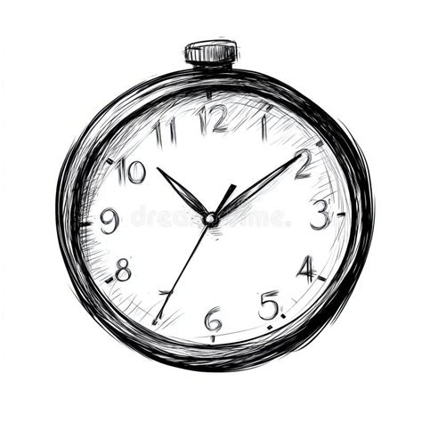 Hand Drawn Black And White Analog Clock With Numbers And Hands Stock Illustration Illustration