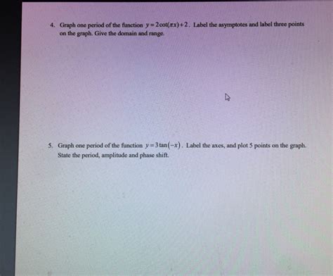 solved 4 graph one period of the function y 2cot rx 2