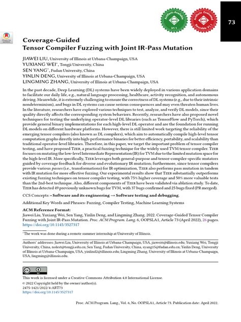 Coverage Guided Tensor Compiler Fuzzing With Joint Ir Pass Mutation Pdf Data Type Compiler