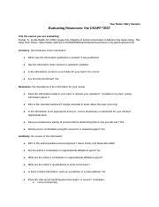 CRAAP TEST Sources Docx Your Name Mary Campos Evaluating Resources The CRAPP TEST Cite The