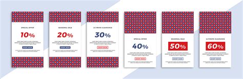 별 기하학적 패턴이있는 수직 프로모션 웹 배너 세트 애국적인 판매 및 소셜 미디어 모바일 앱 이야기에 대한 할인 프로모션 배경 벡터 편집 가능한 배경 Eps 10 개념에