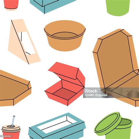 테이크 아웃 골판지 상자 원활한 패턴 골판지 음식 상자 배너입니다 색종이 테이크 아웃 컨테이너 배경입니다 음식 및 음료 포장