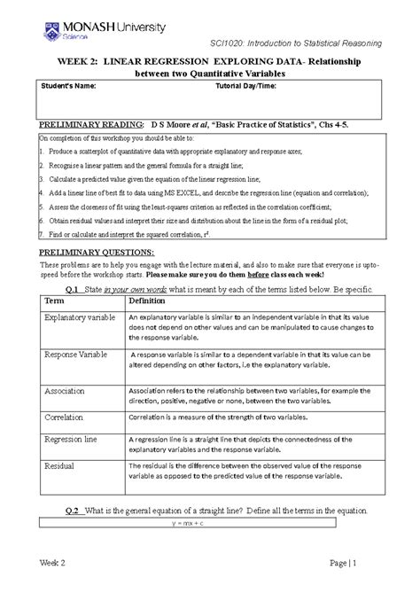 Week 2 Linear Regression Exploring Data Relationship Between Two Quantitative Variables
