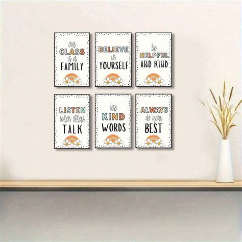 Unframed Boho Classroom Rules Poster 6pcs Laminated Classroom Rules