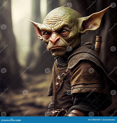 Epic Fantasy Scary Goblin In The Woods Stock Illustration