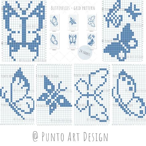 Grid Pattern 24 Charts Butterfly Design Mosaic Crochet Pattern C2c