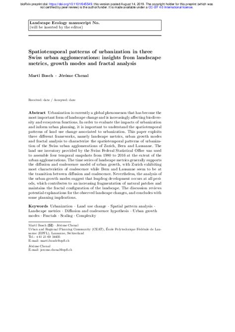Pdf Spatiotemporal Patterns Of Urbanization In Three Swiss Urban Agglomerations Insights From