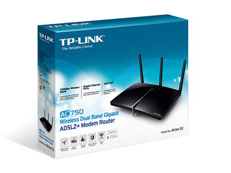 TP LINK AC750 Wireless Dual Band Gigabit ADSL2 Modem Router