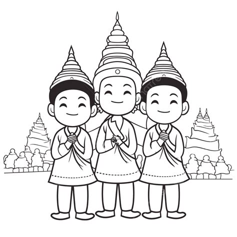 I Thailandesi Con Il Tradizionale Disegno Di Schizzo Del Contorno Della