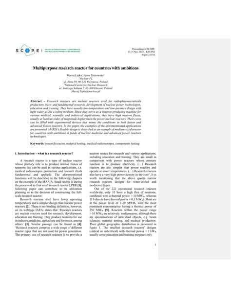 PDF Multipurpose Research Reactor For Countries With Ambitions