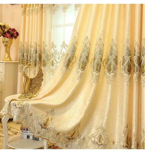 Myru 유럽 스타일 거실 옐로우 커튼 룸 다크닝 럭셔리 천 커튼 패널 2개 1372cm X 2438c 티몬