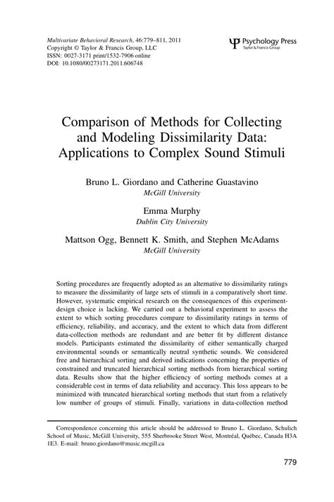 Pdf Comparison Of Methods For Collecting And Modeling Dissimilarity Data Applications To