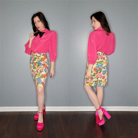 1980s Hot Pink Chaus Blouse Pussy Bow Collar Etsy