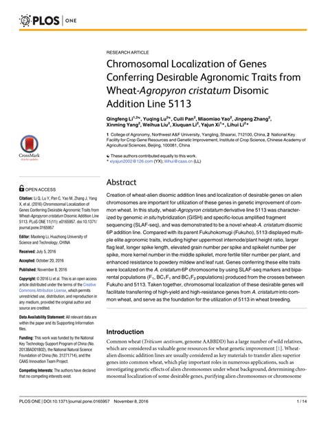 Pdf Chromosomal Localization Of Genes Conferring Desirable Agronomic