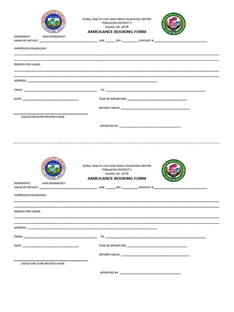 Ambulance Booking Form Pdf Clinical Medicine Medicine