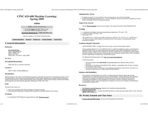 Cpsc 633 600 Machine Learning Spring 2009 Pdf