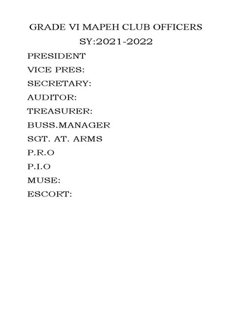 Grade Vi Mapeh Club Officers Pdf