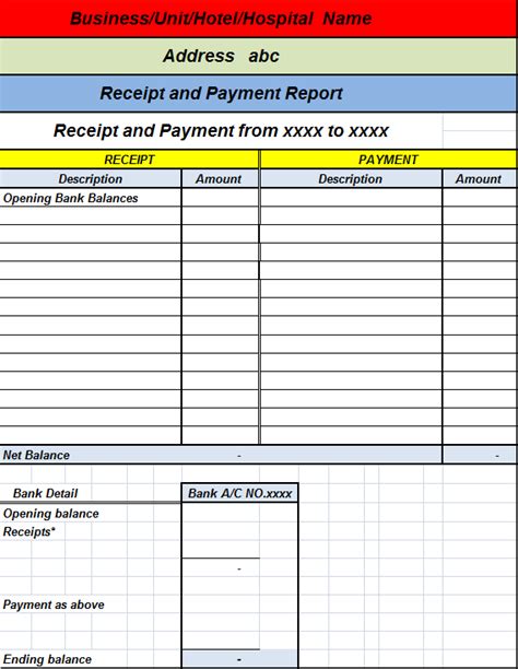Receipt And Payment Report Template Free Report Templates Report
