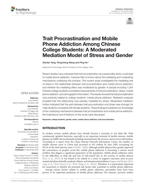 Pdf Trait Procrastination And Mobile Phone Addiction Among Chinese