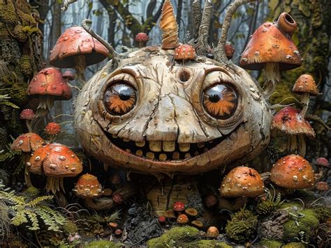 A Mushroom Head With A Face And Mushrooms On It Premium Ai Generated