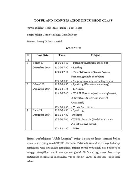 Toefl And Conversation Discussion Class Pdf