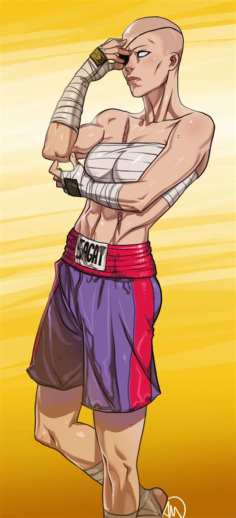 Ganassa Sagat Street Fighter Highres 1girl Ankle Wrap Bald Bald Girl Bandages Blue Eyes