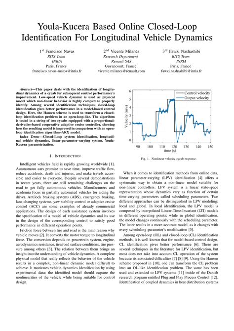 Pdf Yk Based Closed Loop Identification For Longitudinal Vehicle