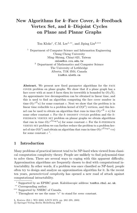 pdf new algorithms for k face cover k feedback vertex set and k disjoint cycles on plane and
