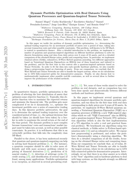 Pdf Dynamic Portfolio Optimization With Real Datasets Using Quantum