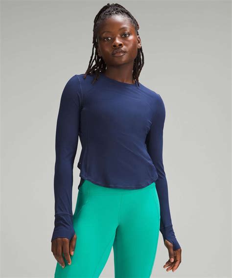 Lululemon Uv Protection Fold Over Running Long Sleeve Shirt Night Sea