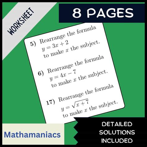Transforming Formulas Worksheet With Solutions By Mathamaniacs