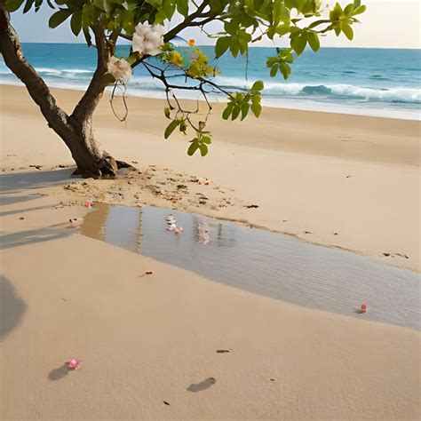 Premium Photo A Tree On The Beach With The Ocean In The Background
